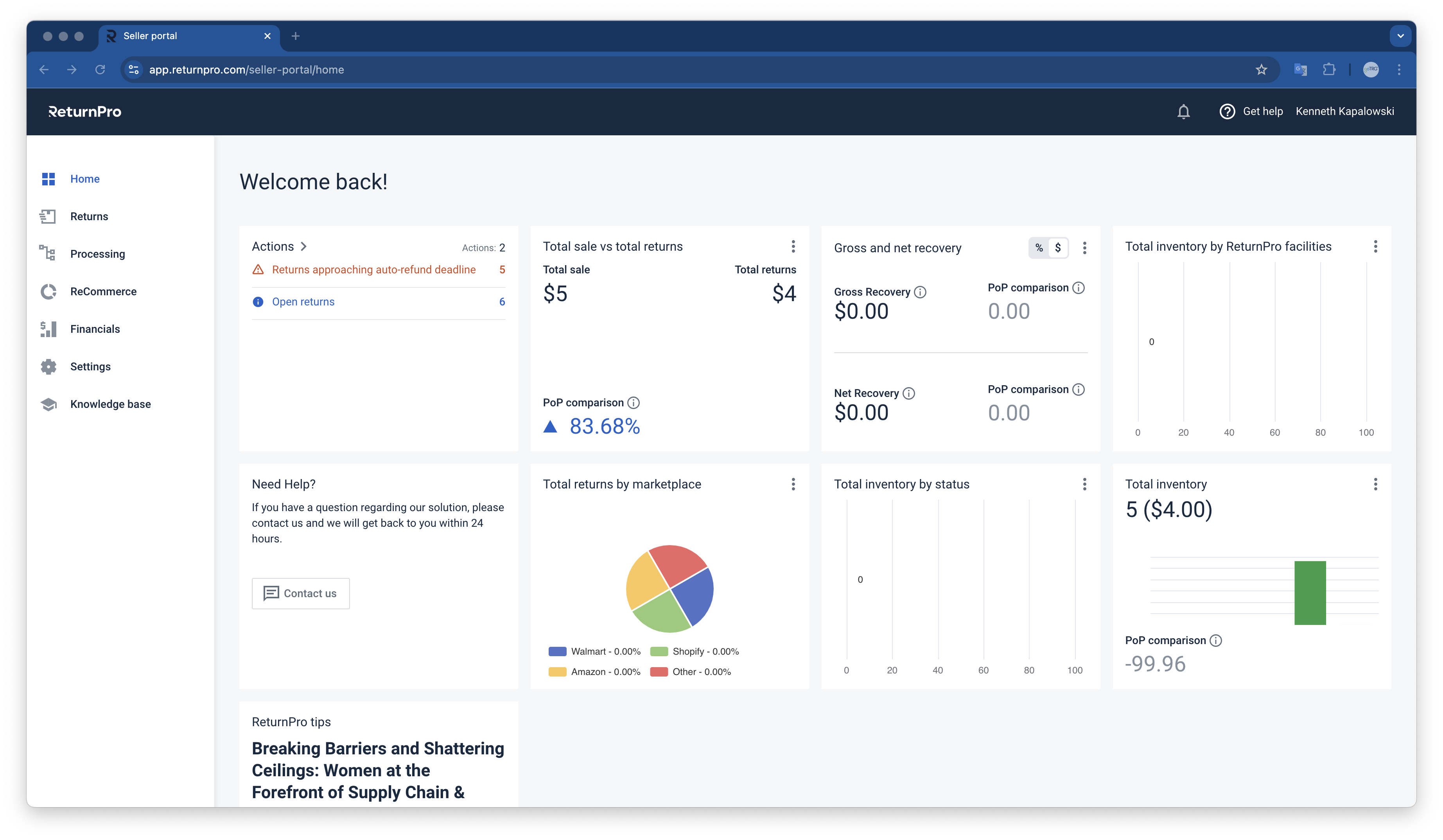 Home Navigation - Returns Summary – ReturnPro
